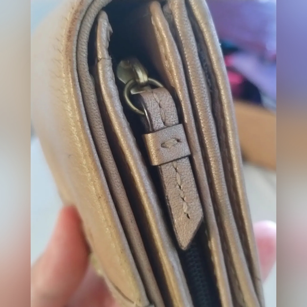 Coach Soho Pleated Wallet Metallic Beige - Gem